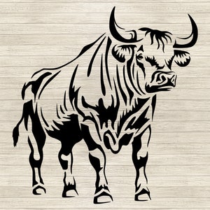 Bull Animal Full Body Art Stencil, Vector Drawing, SVG, Dxf, Cattle ...