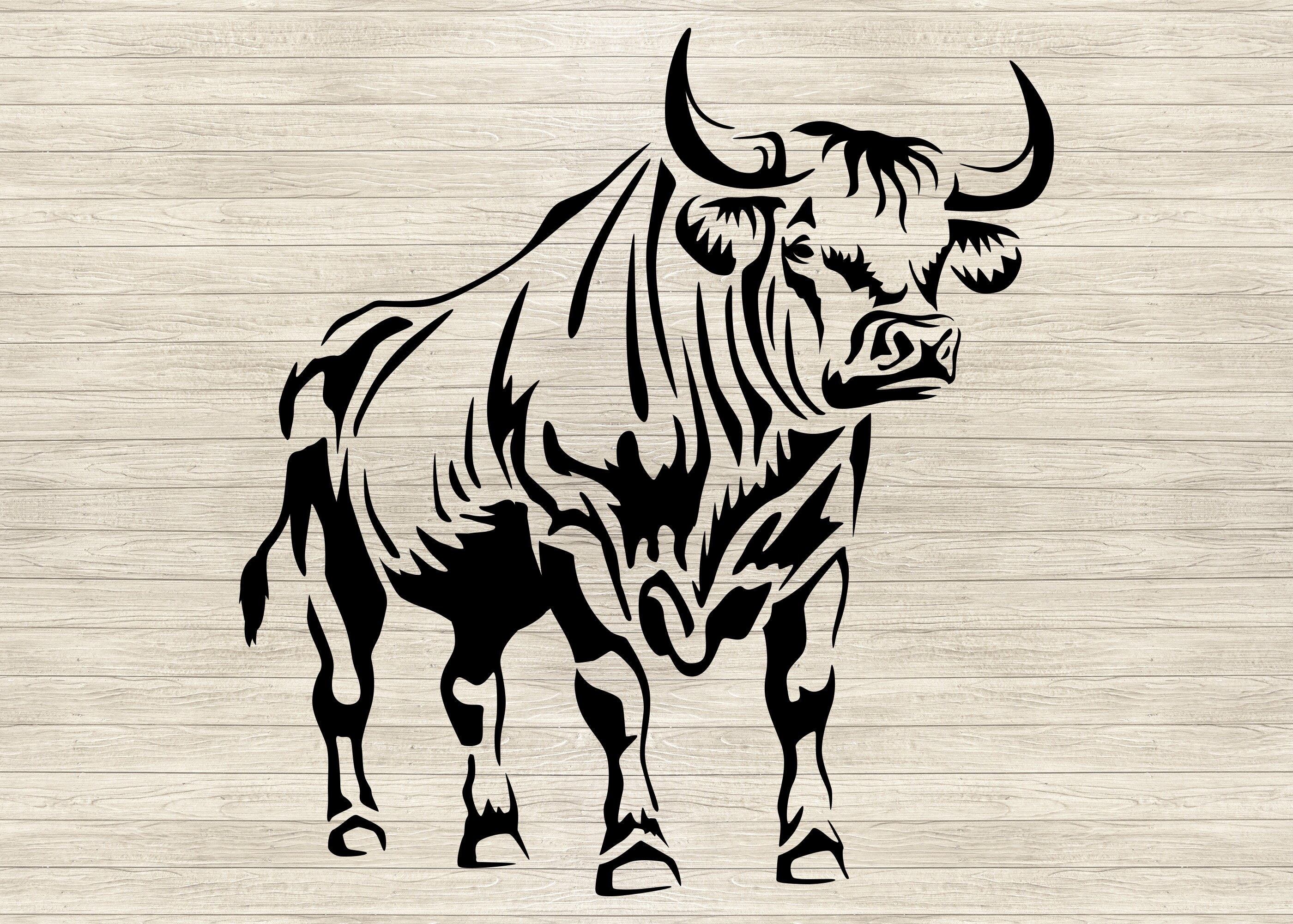Bull Animal Full Body Art Stencil, Vector Drawing, SVG, Dxf, Cattle ...