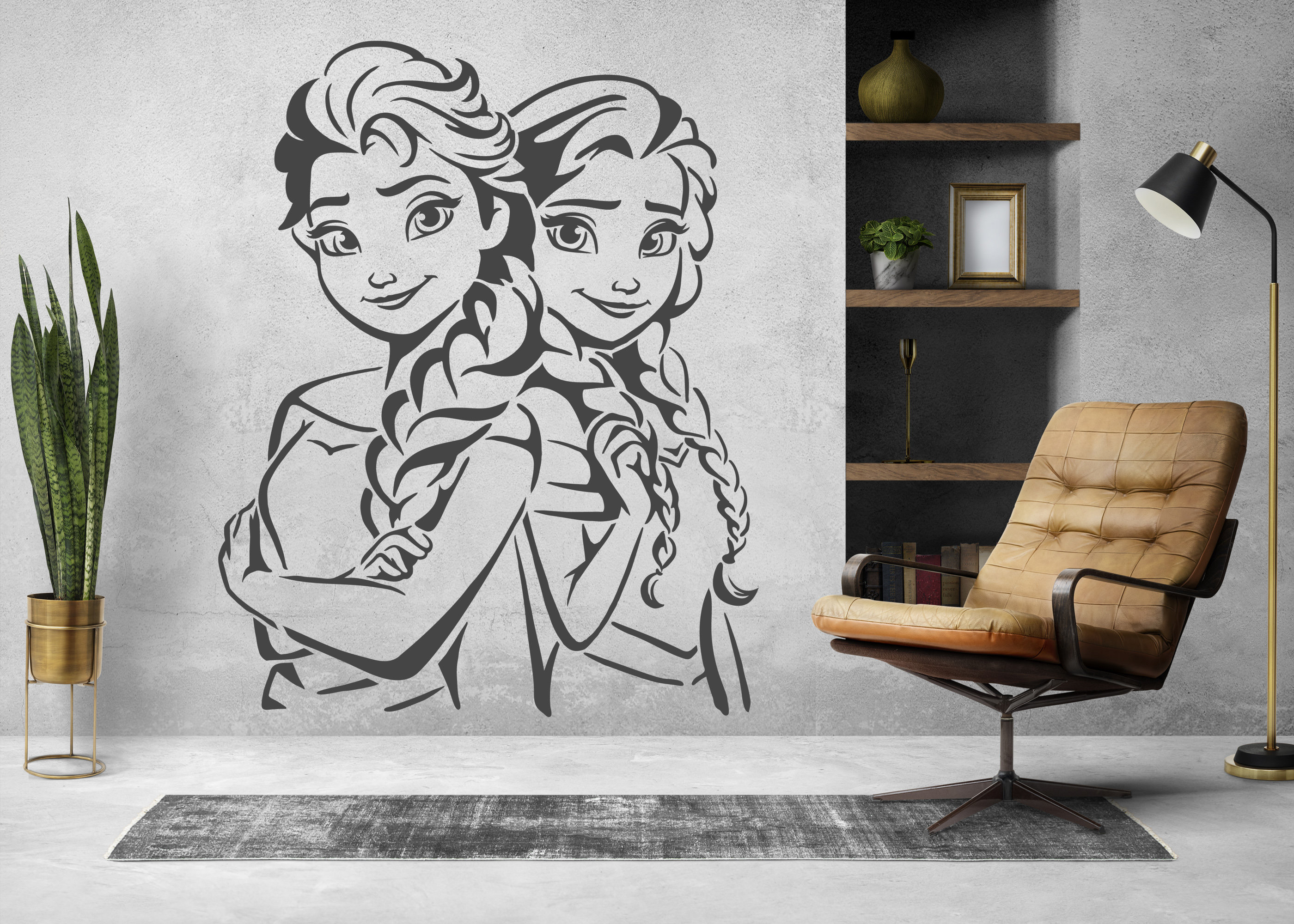 Frozen Snow Sisters Together Stencil Art | Elsa Anna Silhouette SVG Cut ...