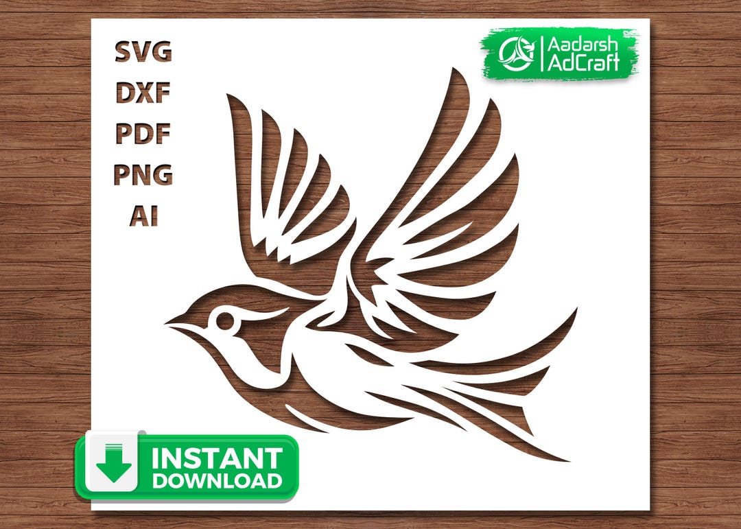Flying Sparrow Bird Stencil | Small Bird SVG Cut File, Tattoo Template ...