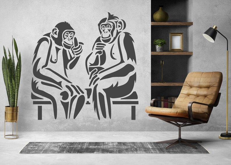 Chimpanzee Ape Art Stencil | Monkey Face SVG, Jungle Animal Wall Decor ...