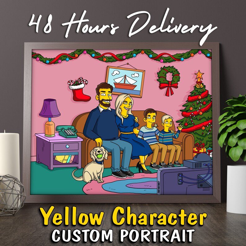 Custom Simpsons Character Family With Pet Portrait, Living Room Sofa ...
