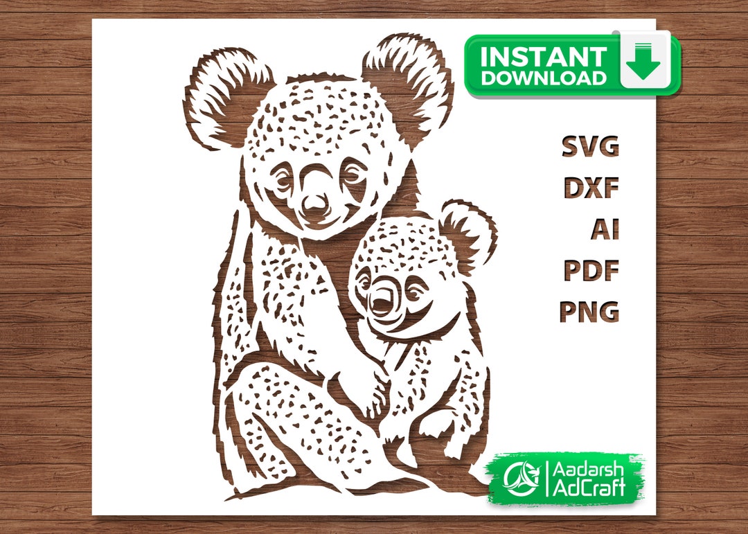 Cute Koala Bear With Baby Stencil Art, Joey Koala Art, SVG, Dxf ...