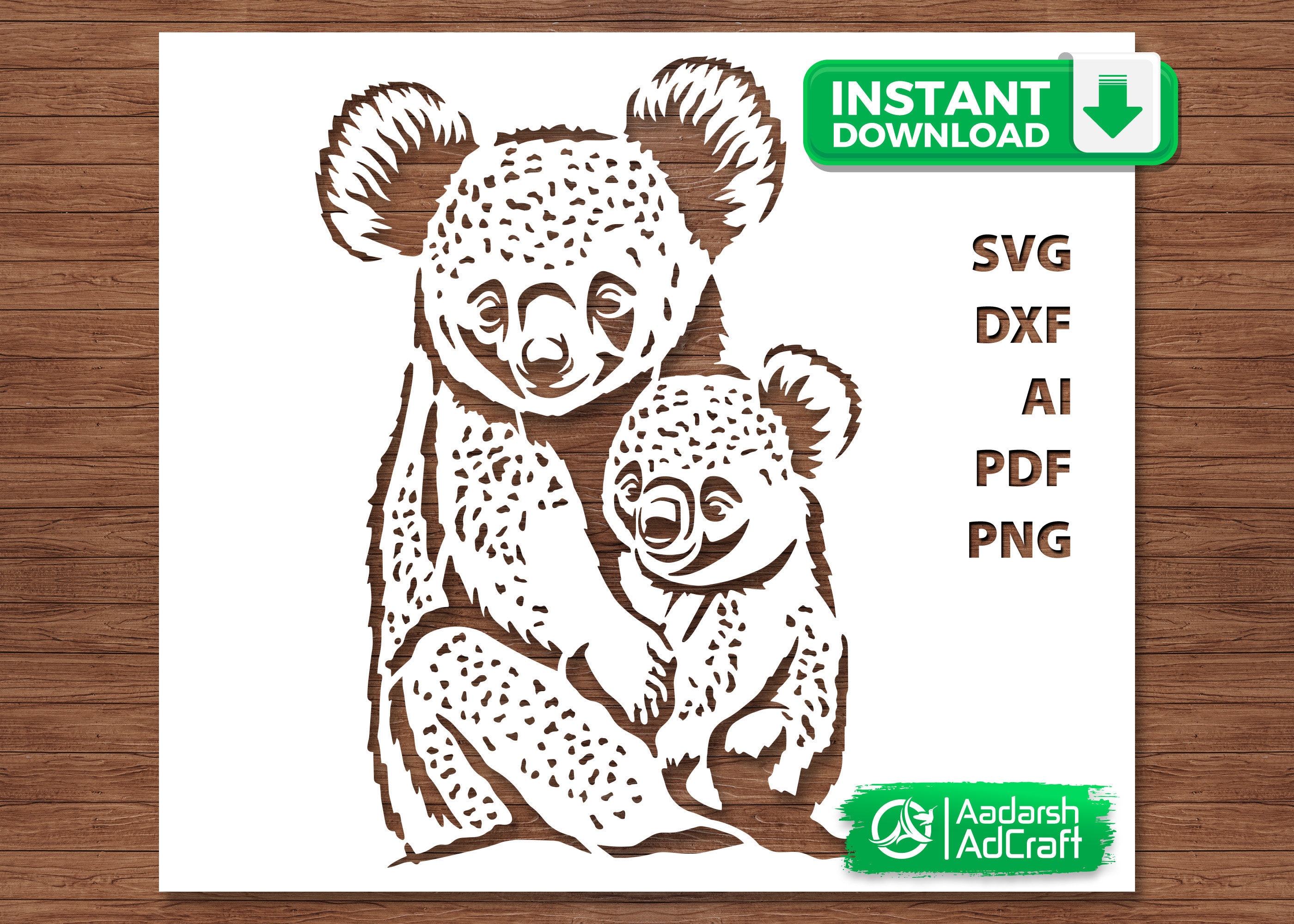 Cute Koala Bear With Baby Stencil Art, Joey Koala Art, SVG, Dxf ...