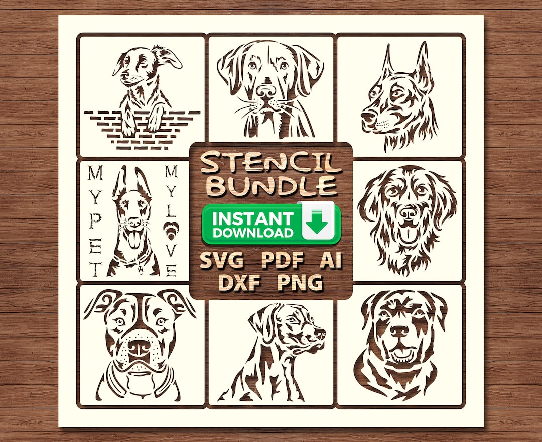 Stencil Art Bundle of Various Pet Dog Breeds, Pets Art, Dog Stencils ...