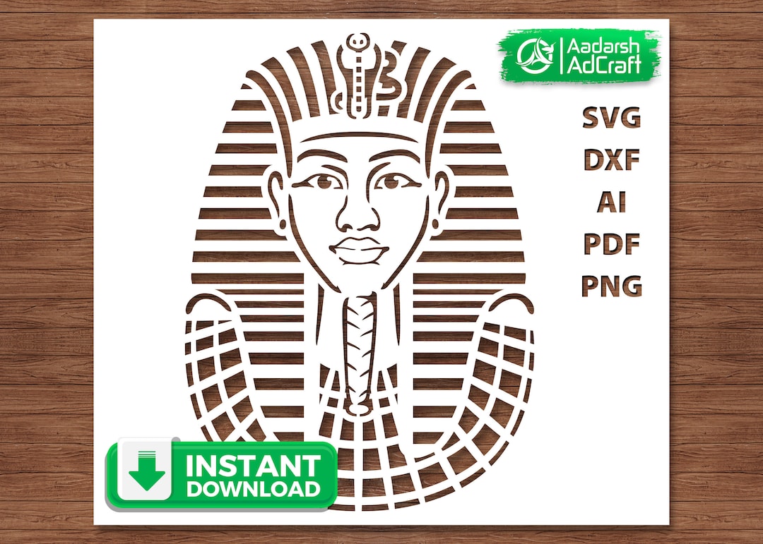 Pharaoh Tutankhamun Mask Stencil Art | Egyptian King SVG, Ancient Wall ...