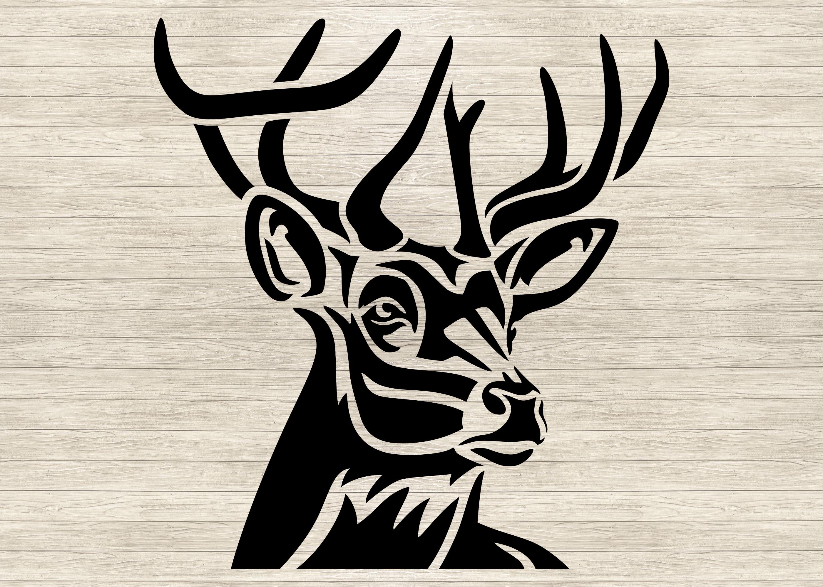 Buck Deer Head Front Side View Stencil SVG, Wildlife Animal Cut File ...