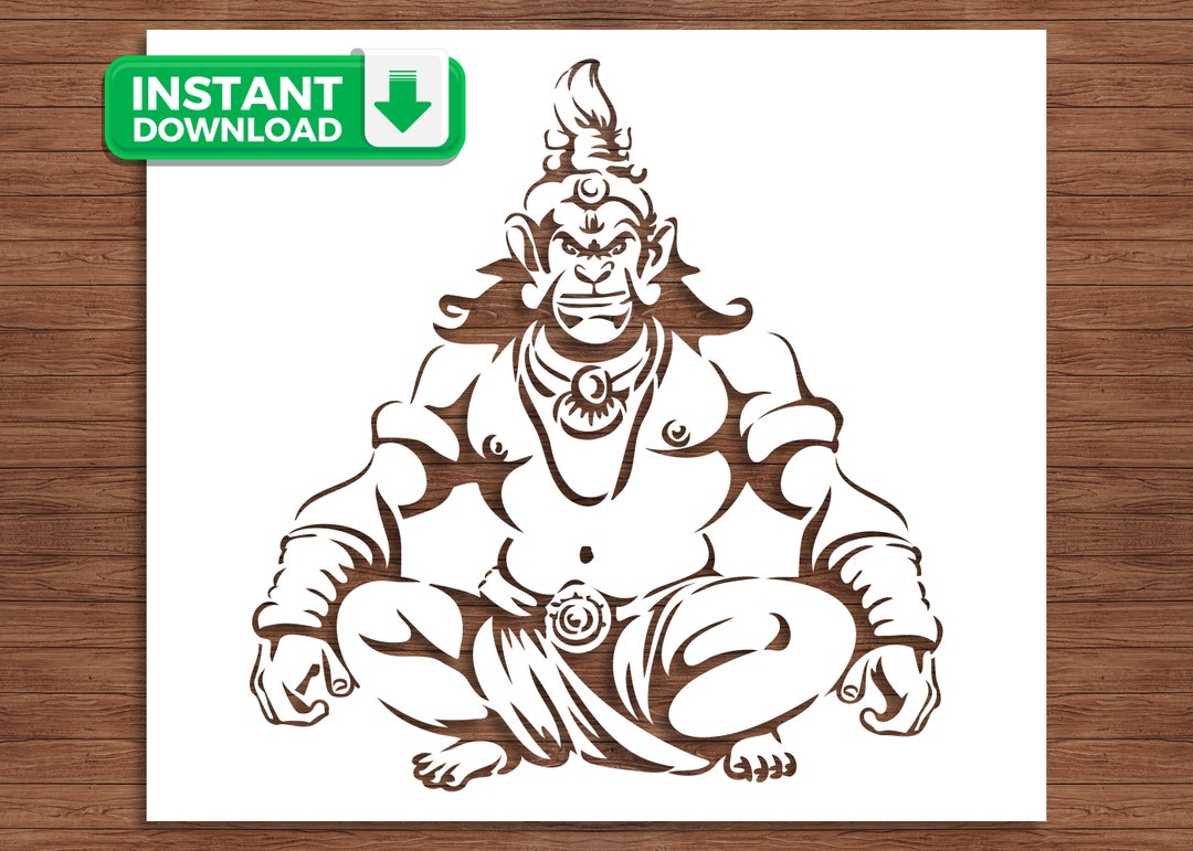 Lord Hanuman Majestic Art Stencil, Hanuman Stencil, Indian Mythology ...