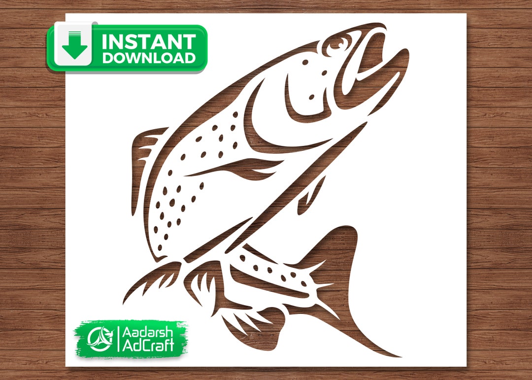 Trout Fish Jumping Stencil Trout Fish Vector Stencil SVG - Etsy