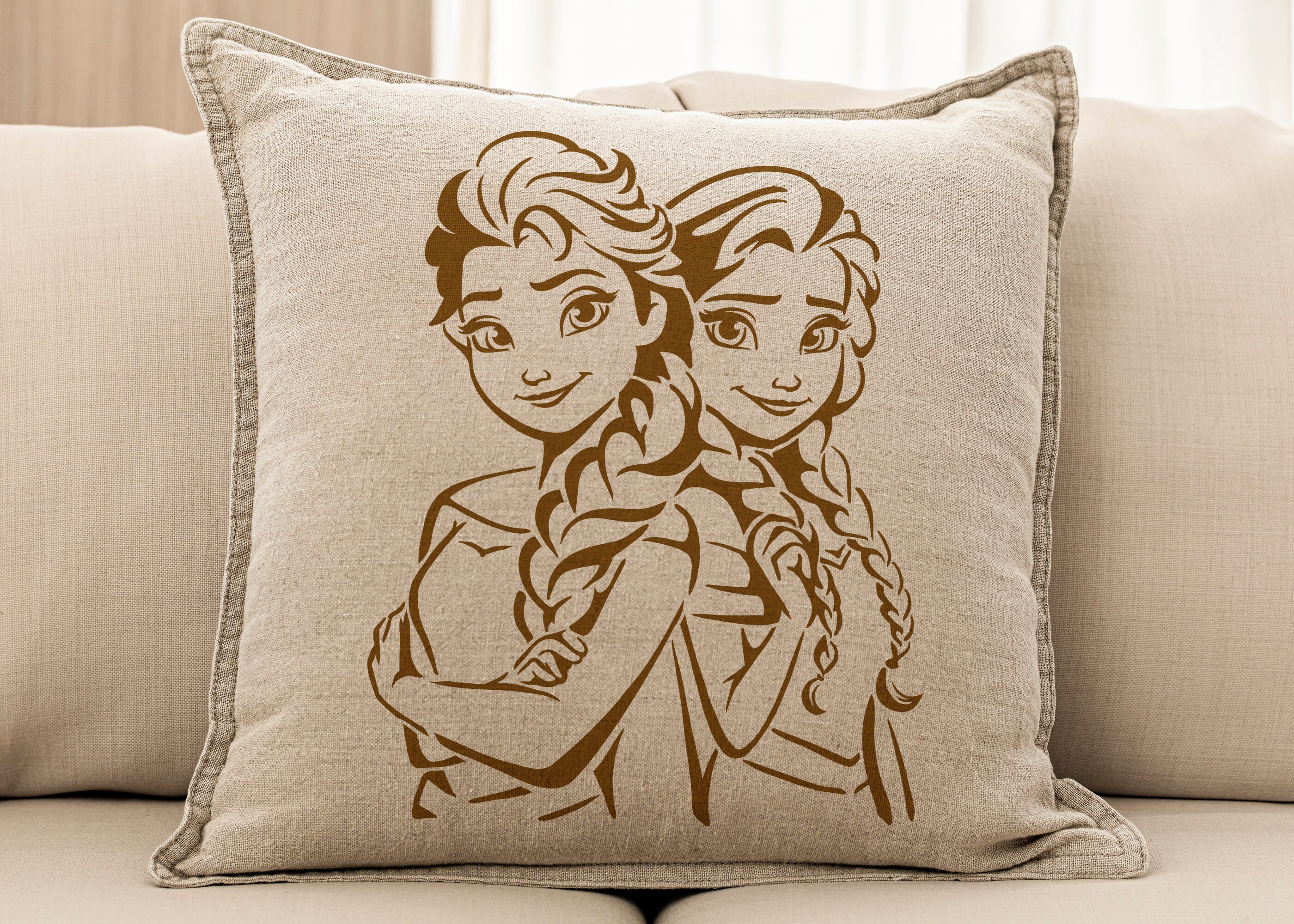 Frozen Snow Sisters Together Stencil Art | Elsa Anna Silhouette SVG Cut ...