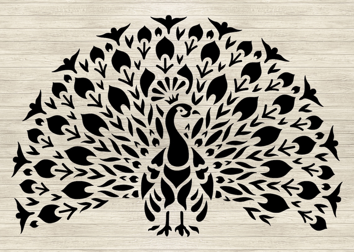 Peacock Dancing Stencil Art, Vector SVG, Dxf, PNG, Butterfly Stencil ...