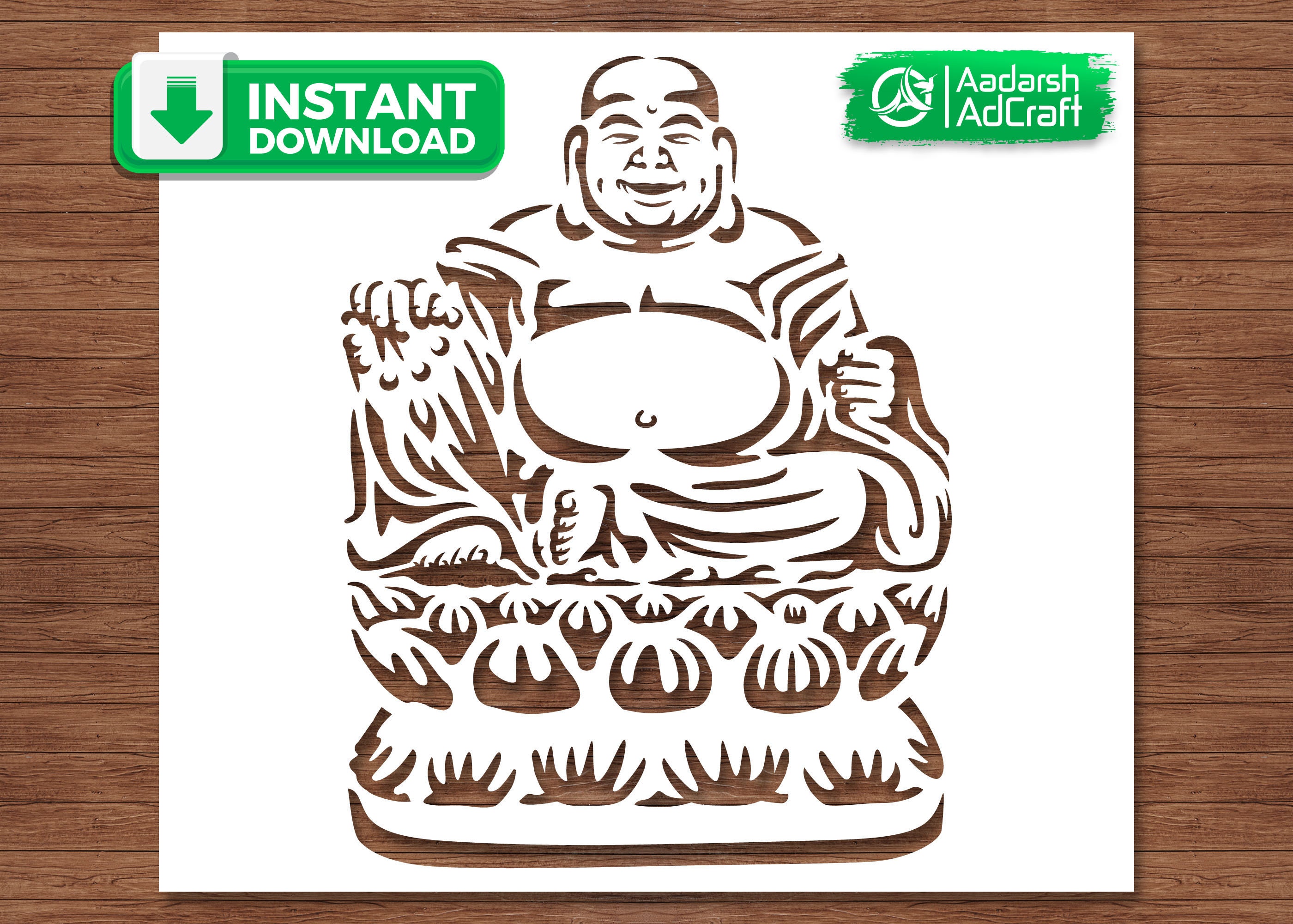 Laughing Buddha Sitting Pose Stencil Art, Design for DIY, Pattern and ...