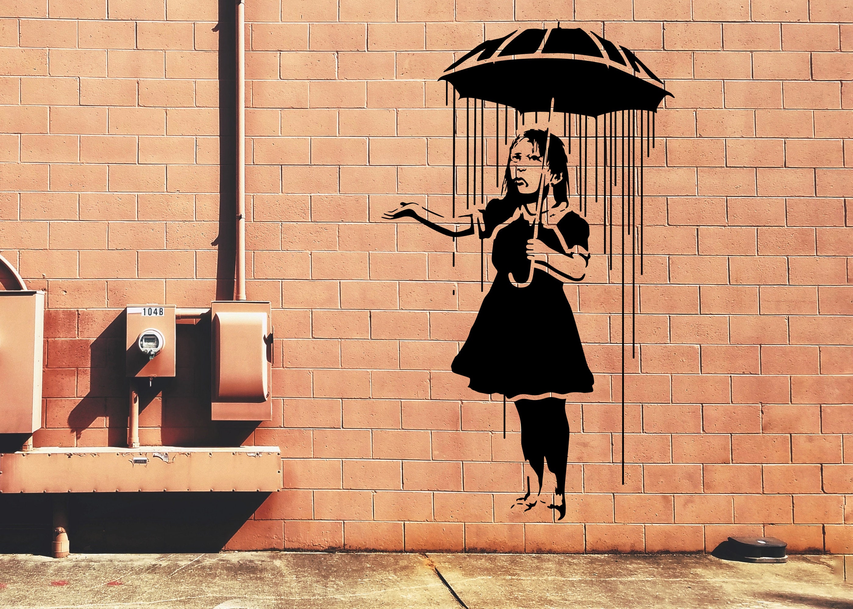 Banksy Rain Umbrella Girl Art Stencil, Svg, Dxf, Png, Pdf, Raining ...