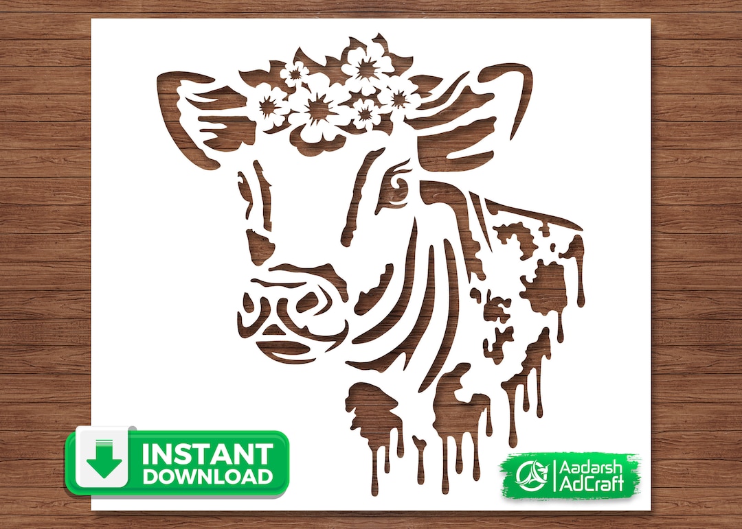 Cow Calf Face Art Stencil, Vector Drawing, SVG, Dxf, Cattle Stencil ...