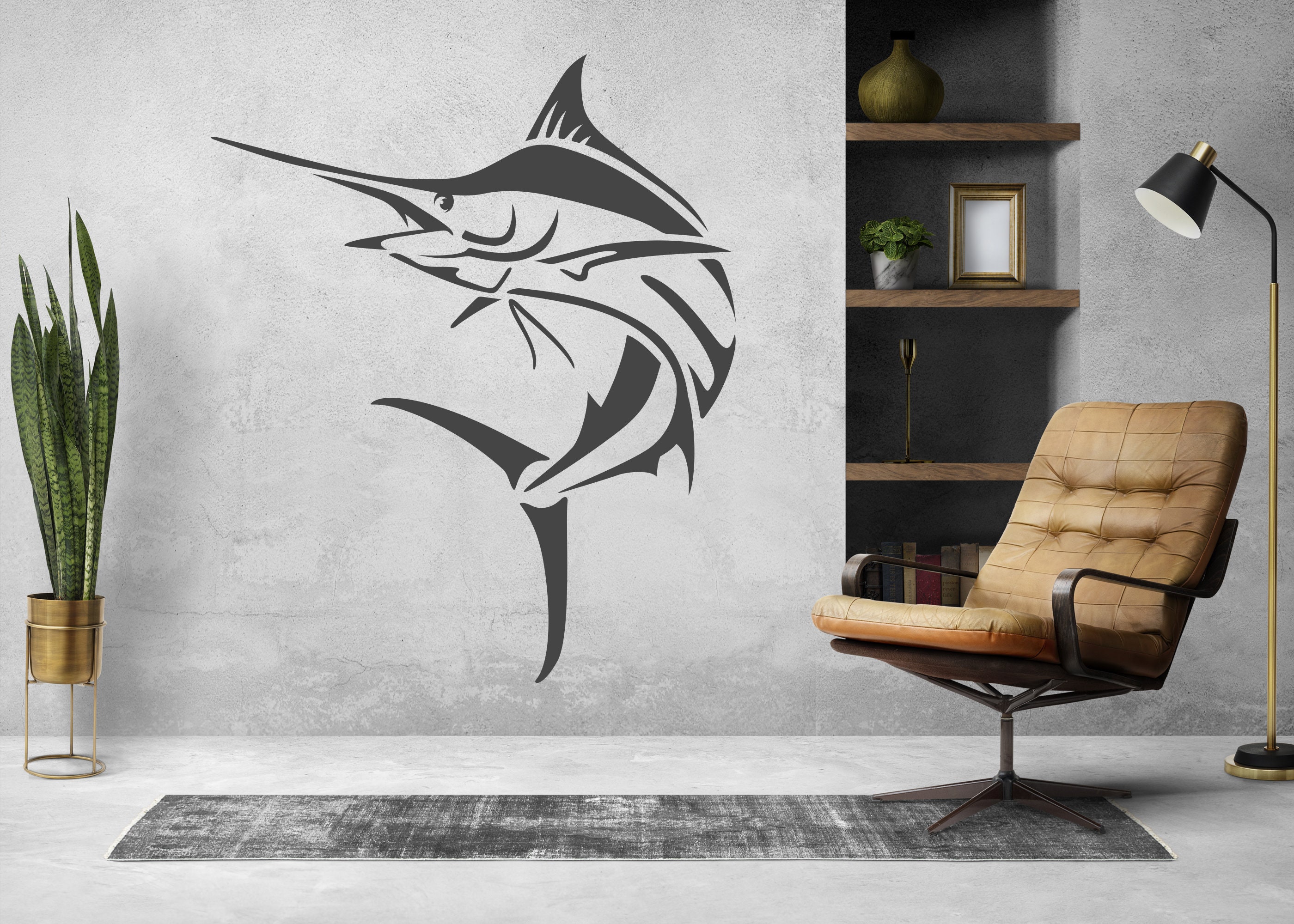 Marlin Fish Jumping Art Stencil, SVG, Dxf, Marlin Fish Stencil, Sea ...