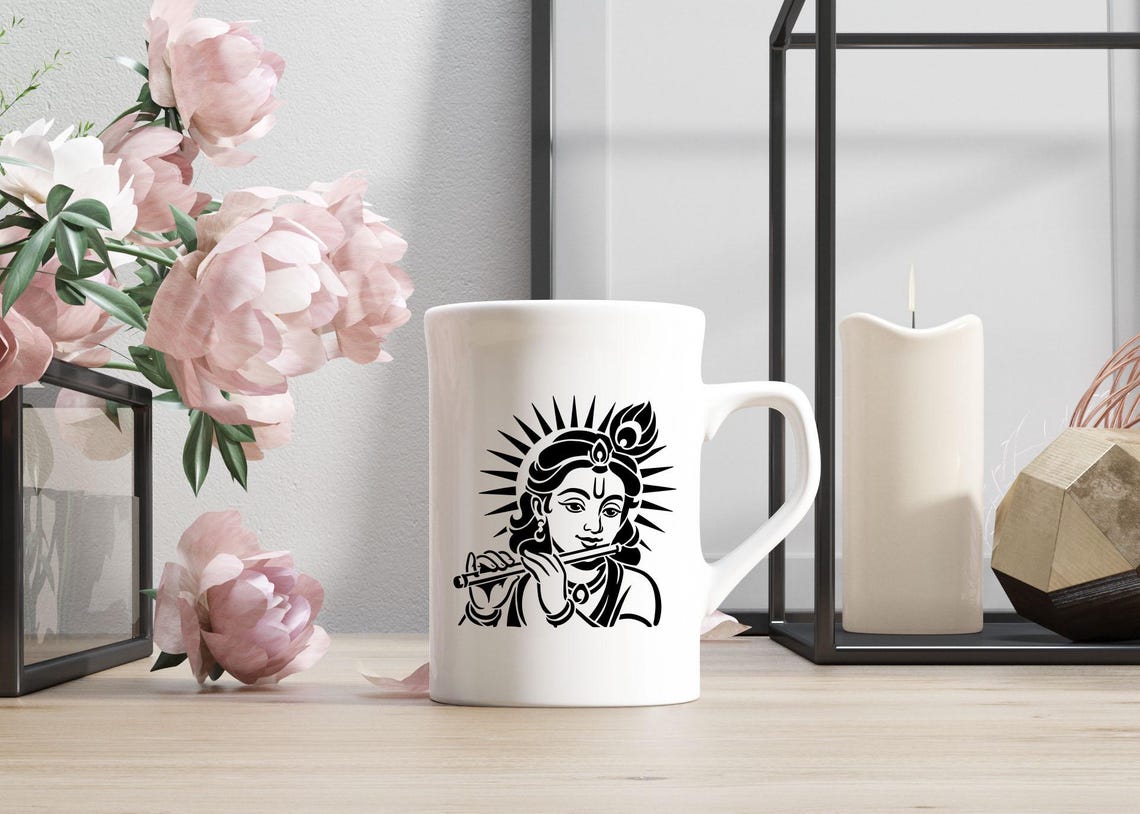 Lord Krishna Playing Flute Stencil | Hindu God SVG Template ...