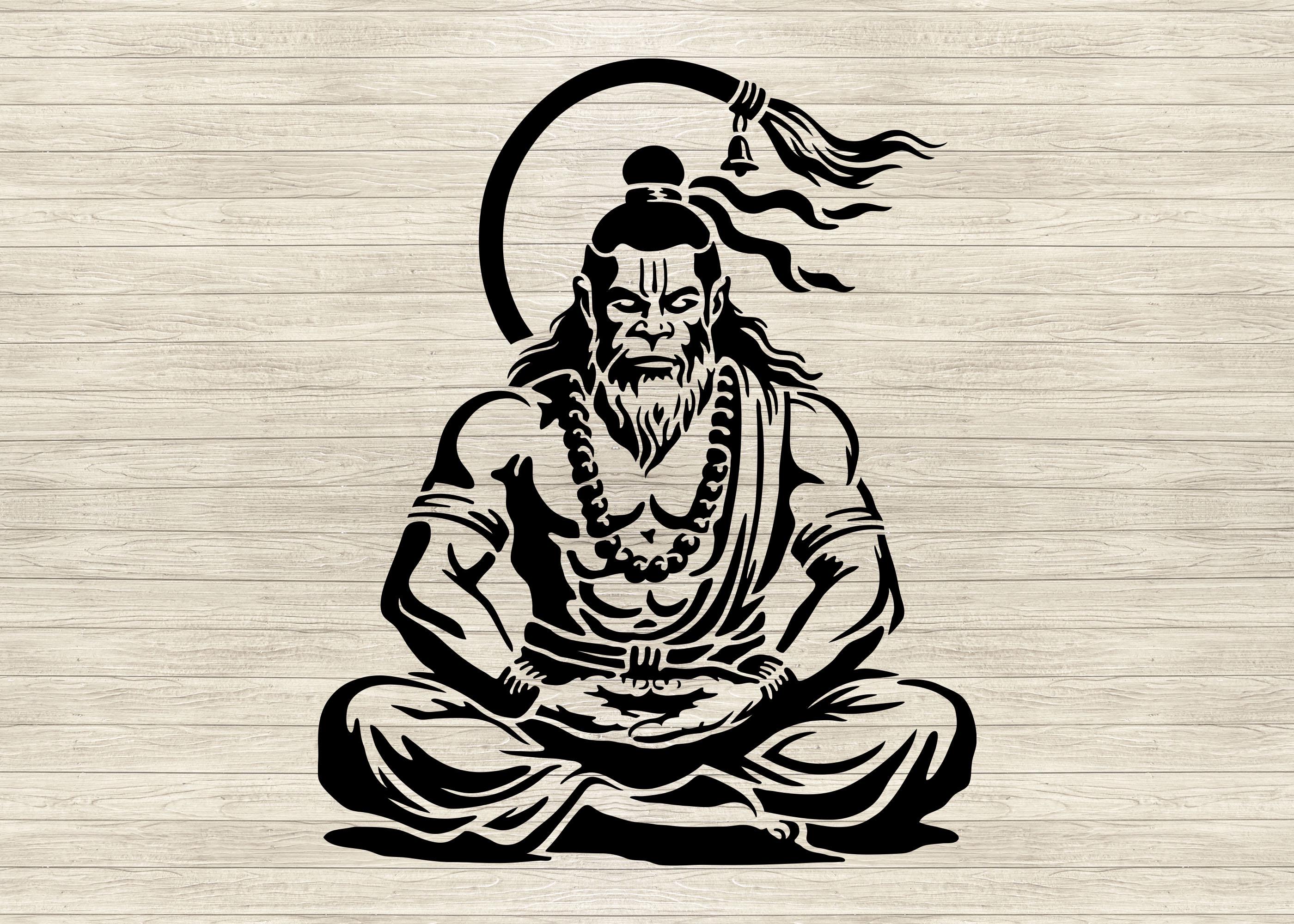Lord Hanuman Meditation Pose Stencil SVG, Hindu God Template for DIY ...