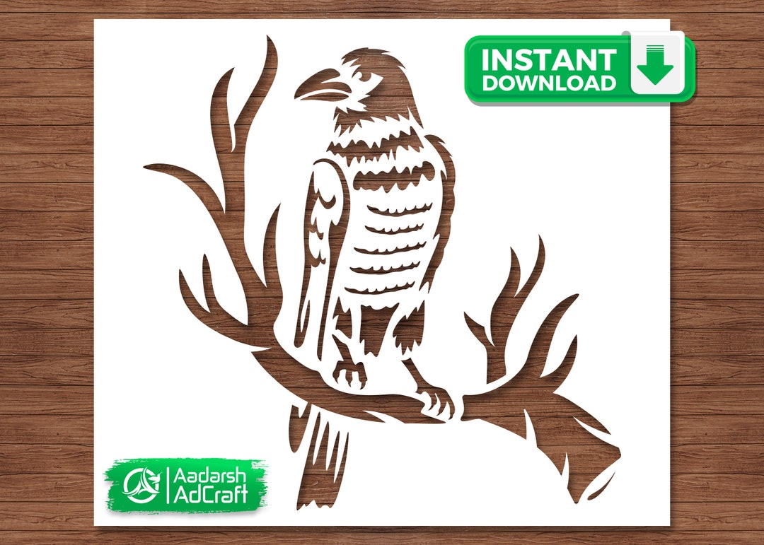 Scary Raven Bird Stencil Art, Spooky Decor, Witchy Artwork, Crow Design ...