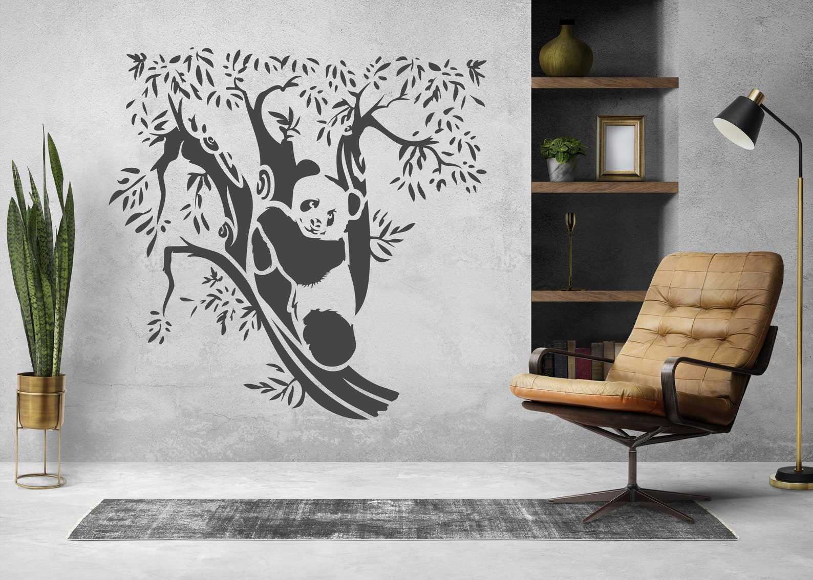 Panda Sitting on Tree Art Stencil, Panda Stencil, SVG, Dxf, Bamboo ...