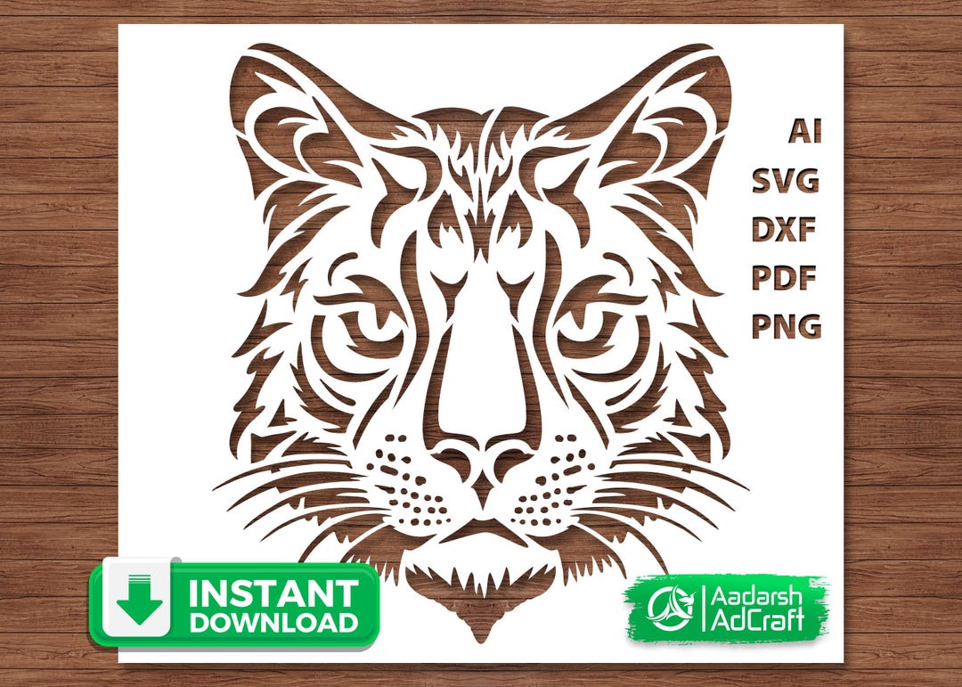 Aggressive Bobcat Stencil SVG, Wild Predator Cat Face Cut File, Fierce ...