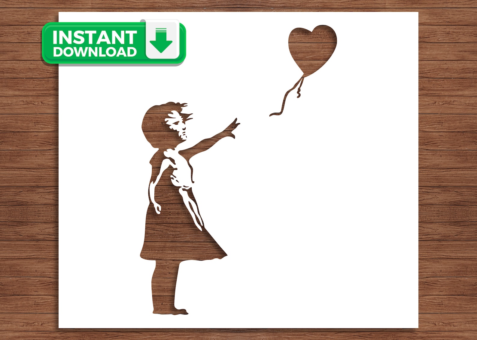 Banksy Girl Heart Balloon Stencil, SVG, DXF, Alone Waiting Girl ...
