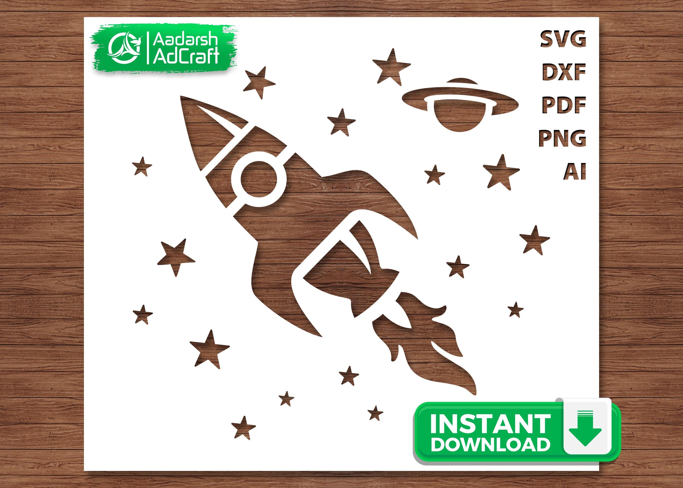 Rocket Ship With Stars Stencil SVG, Space Cut File for Cricut ...