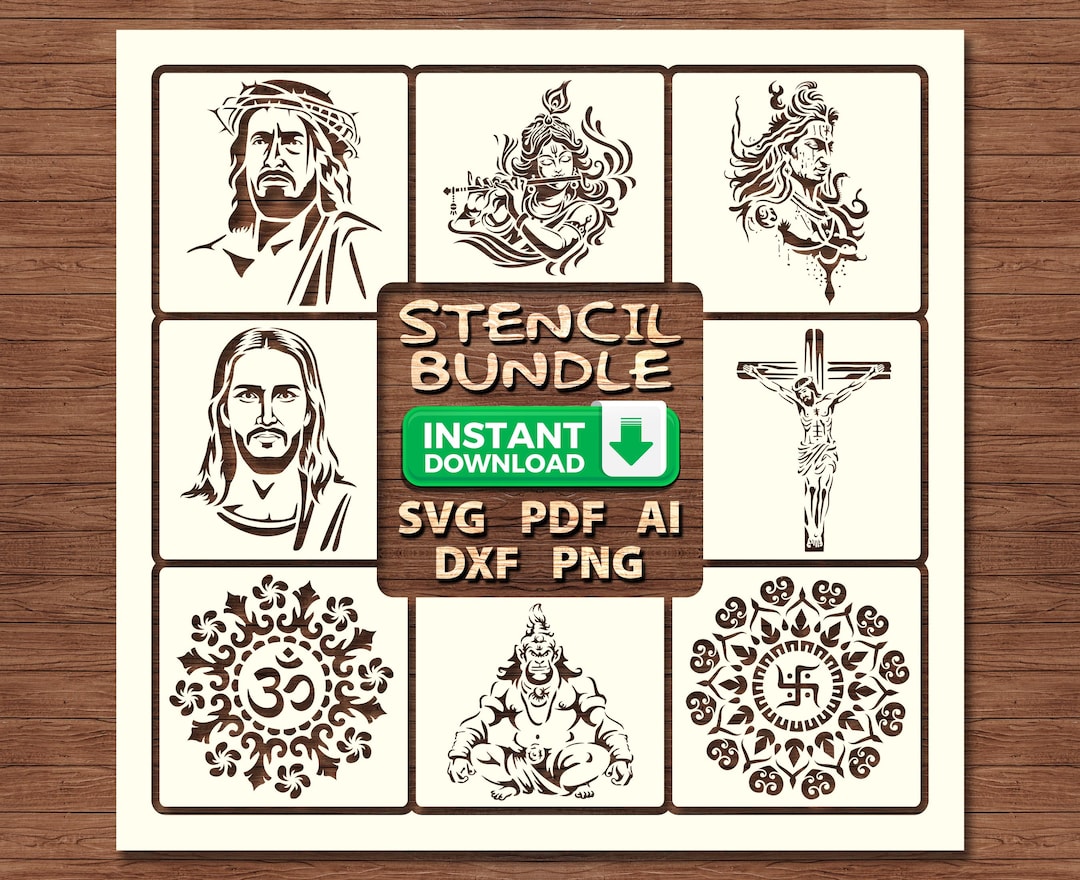 Stencil Bundle of Religious God Jesus, Shiva, Hanuman, Krishna, Om ...