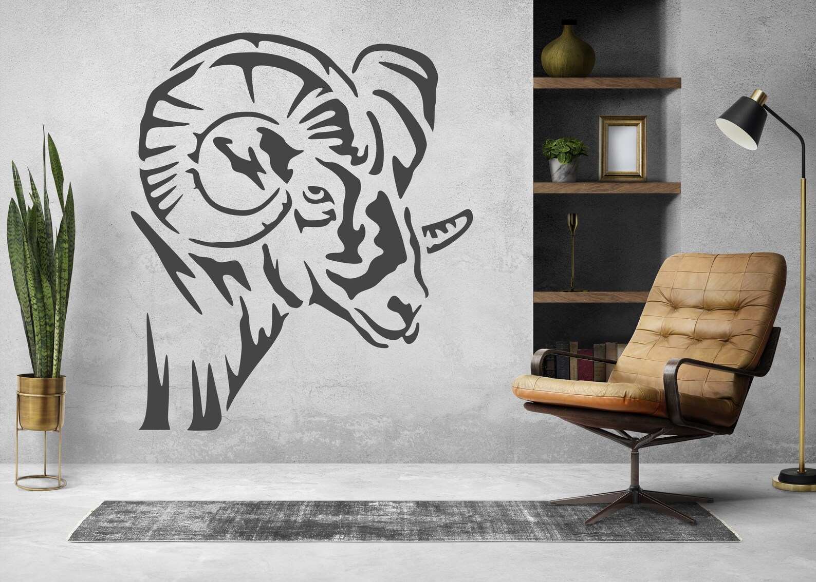 Ram Jungle Side Face Creative Stencil Art, Vector SVG, Dxf, Ram Stencil ...