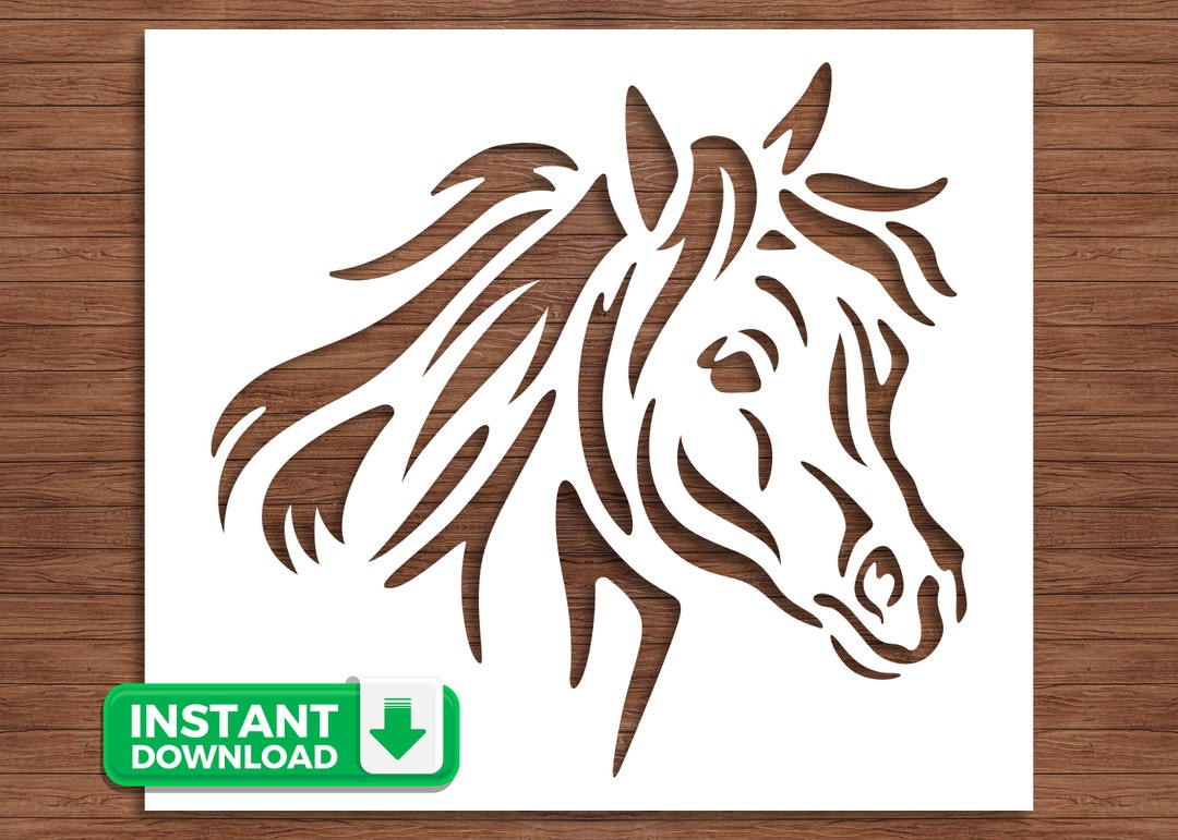 Horse Head Art Stencil, Vector SVG, Dxf, Png, Horse Stencil Print ...