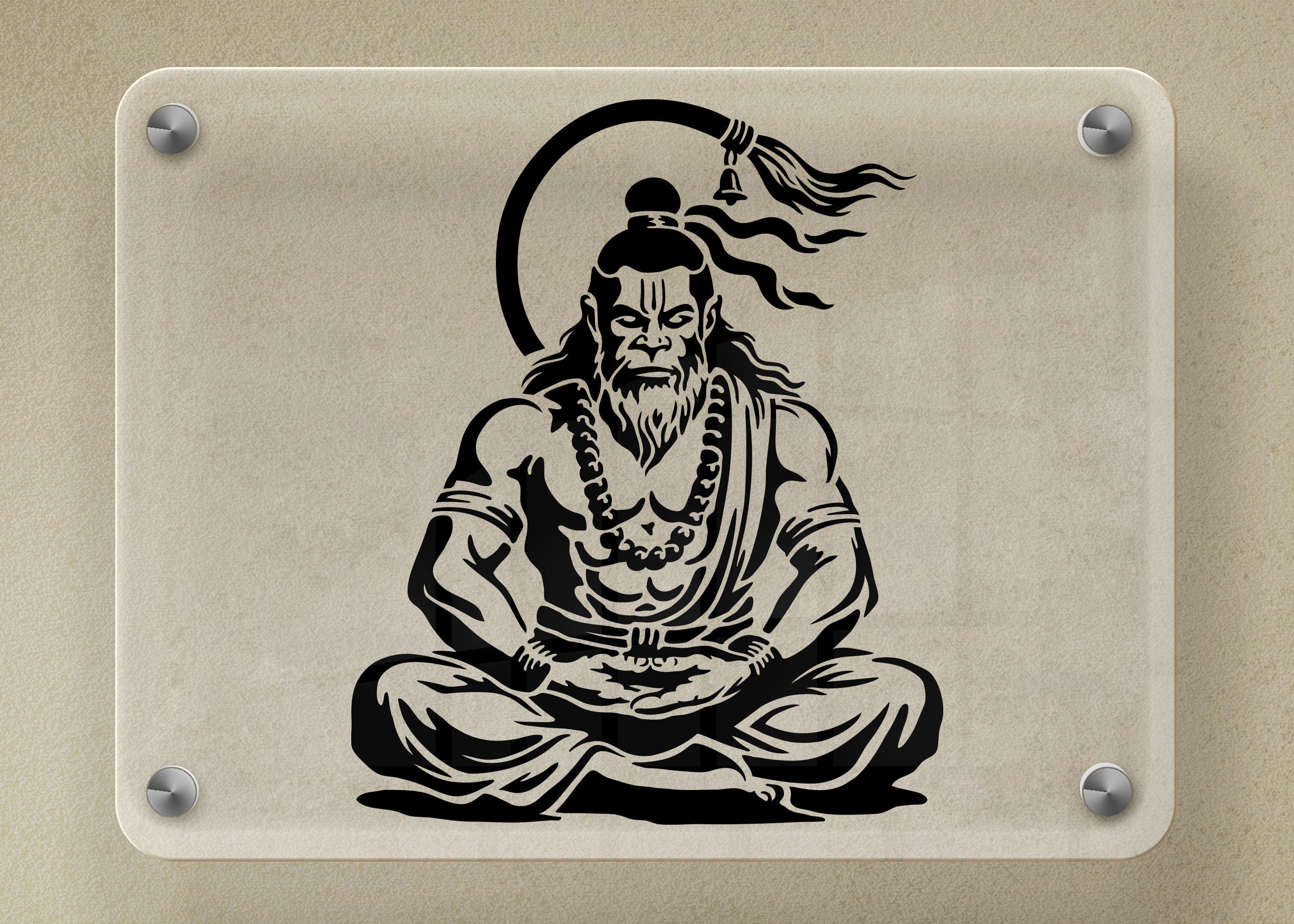 Lord Hanuman Meditation Pose Stencil SVG, Hindu God Template for DIY ...