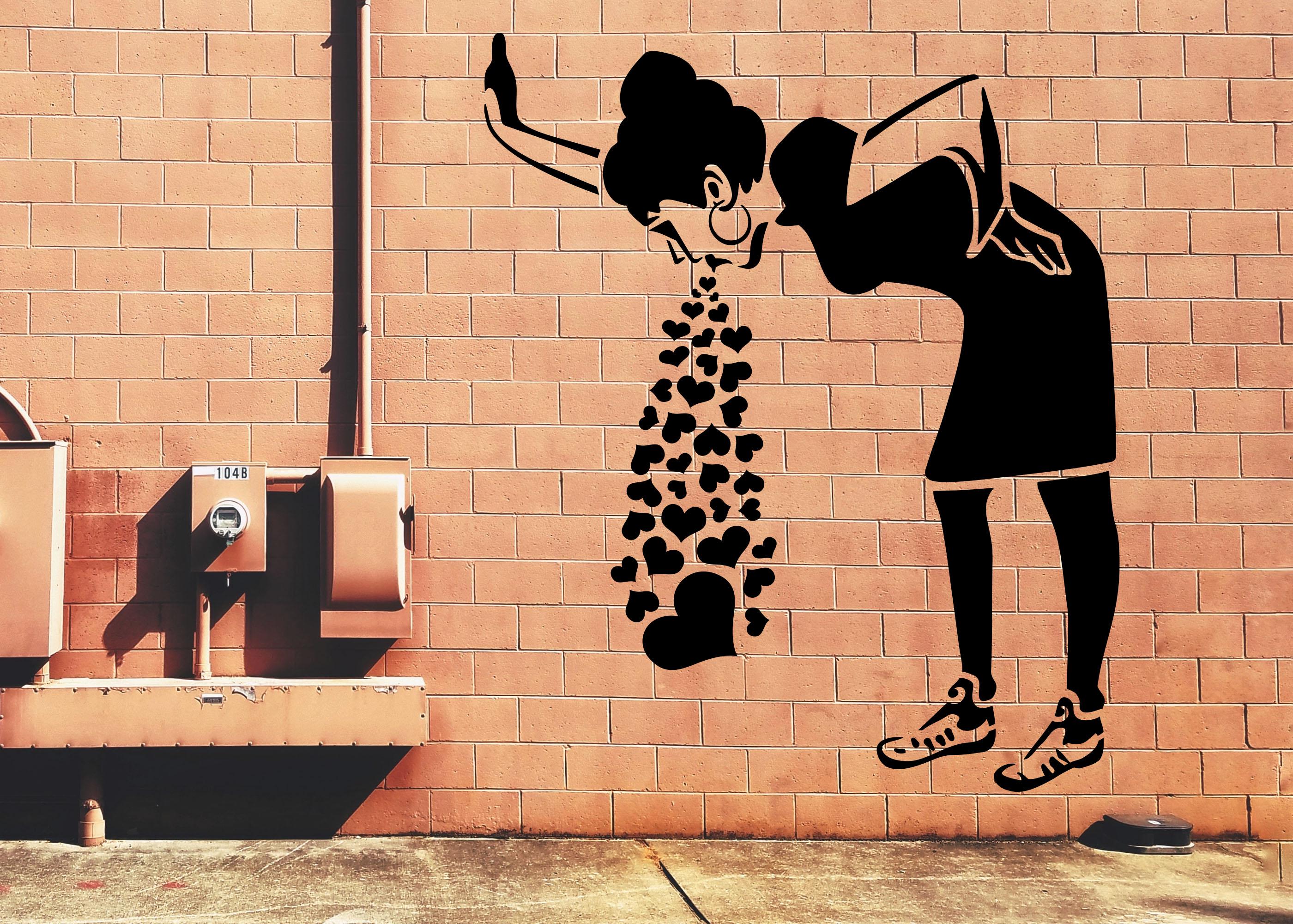 Banksy Woman Vomit Hearts Stencil SVG, Graffiti Street Art Cut File ...