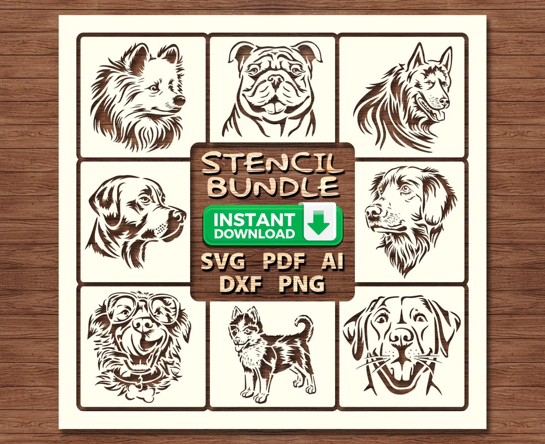 Different Pet Dog Breeds Head Stencil Art Bundle, Pets Art, Dog ...