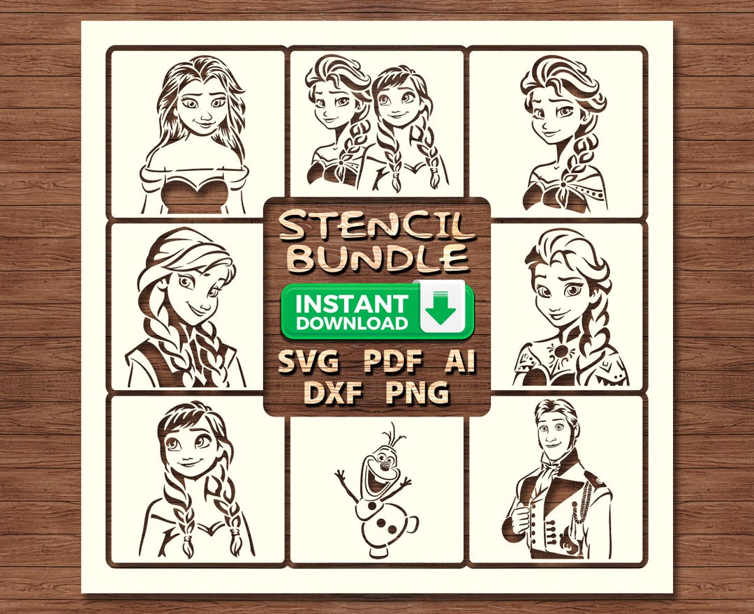 Frozen Characters Stencil Bundle | Princess Sisters & Snowman SVG ...