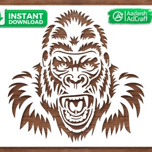 Angry Furious Gorilla Grunts Face Art Stencil, Ape Art Stencil, Wildlife Art, SVG, Dxf, Wall ...