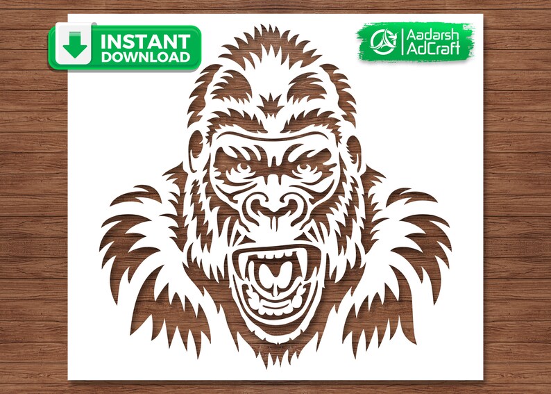 Angry Furious Gorilla Grunts Face Art Stencil, Ape Art Stencil, Wildlife Art, SVG, Dxf, Wall ...