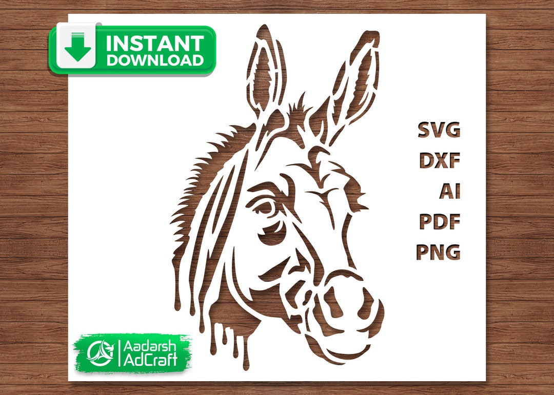 Donkey Jackass Head Stencil Design, Vector Drawing, SVG, Dxf, Jackass ...