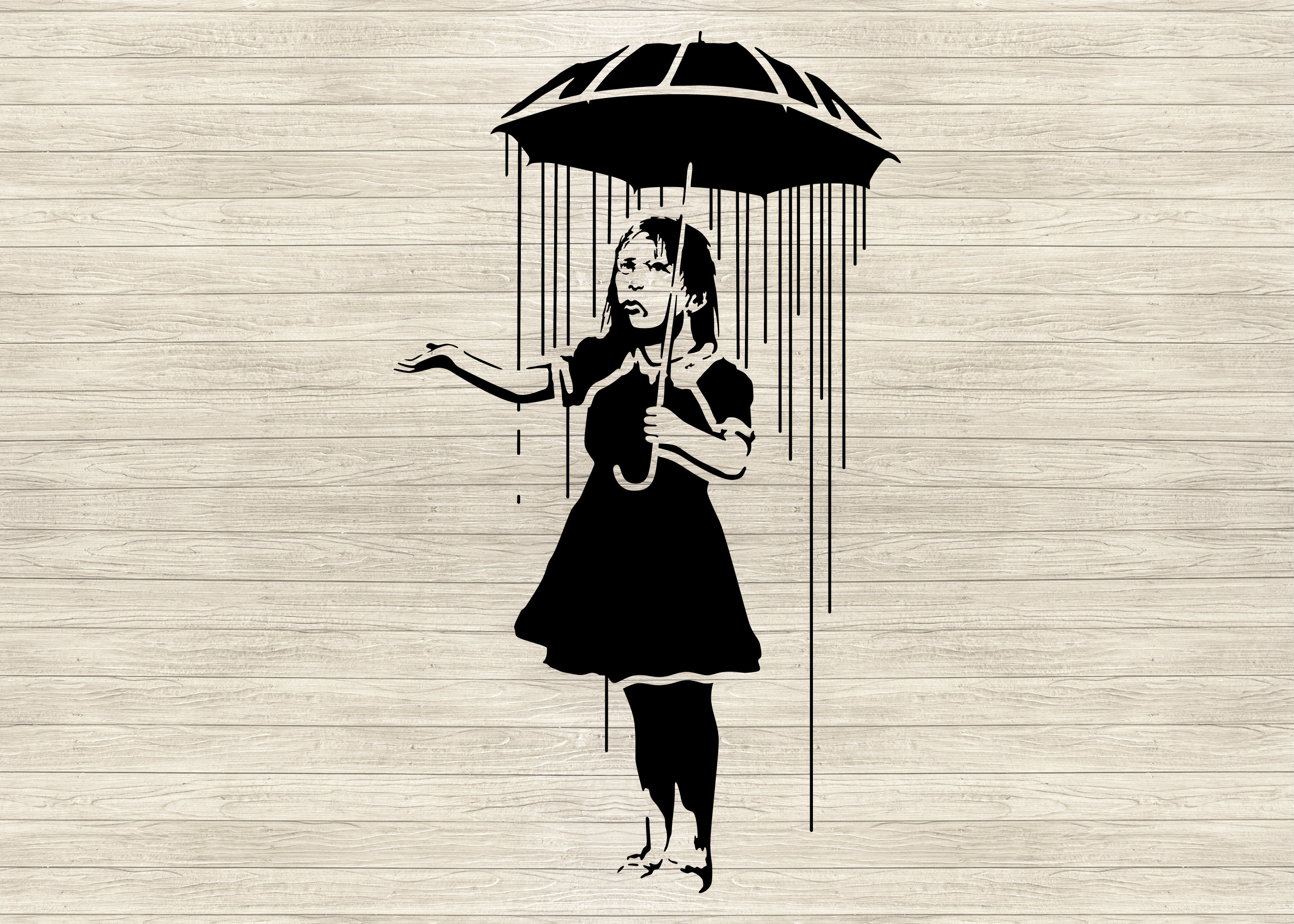 Banksy Rain Umbrella Girl Art Stencil, Svg, Dxf, Png, Pdf, Raining ...