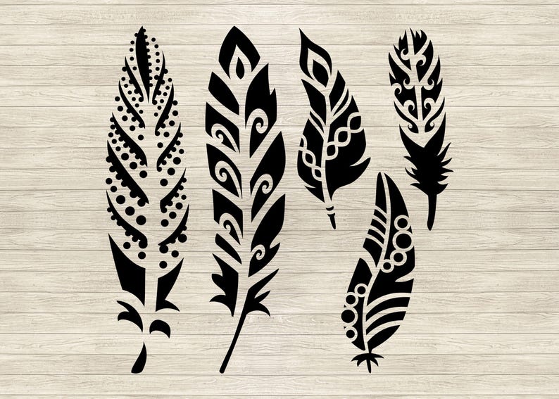 Tribal Feather Stencil SVG Bundle, Boho Feather Template for DIY Wall ...