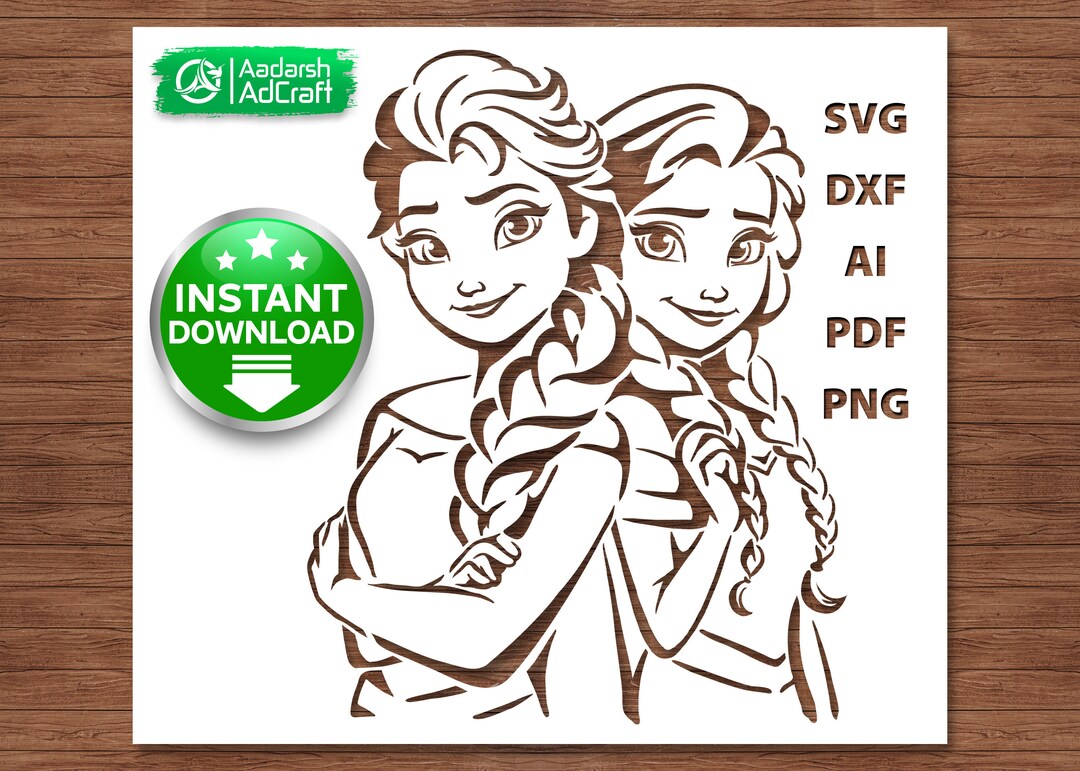 Frozen Snow Sisters Together Stencil Art | Elsa Anna Silhouette SVG Cut ...