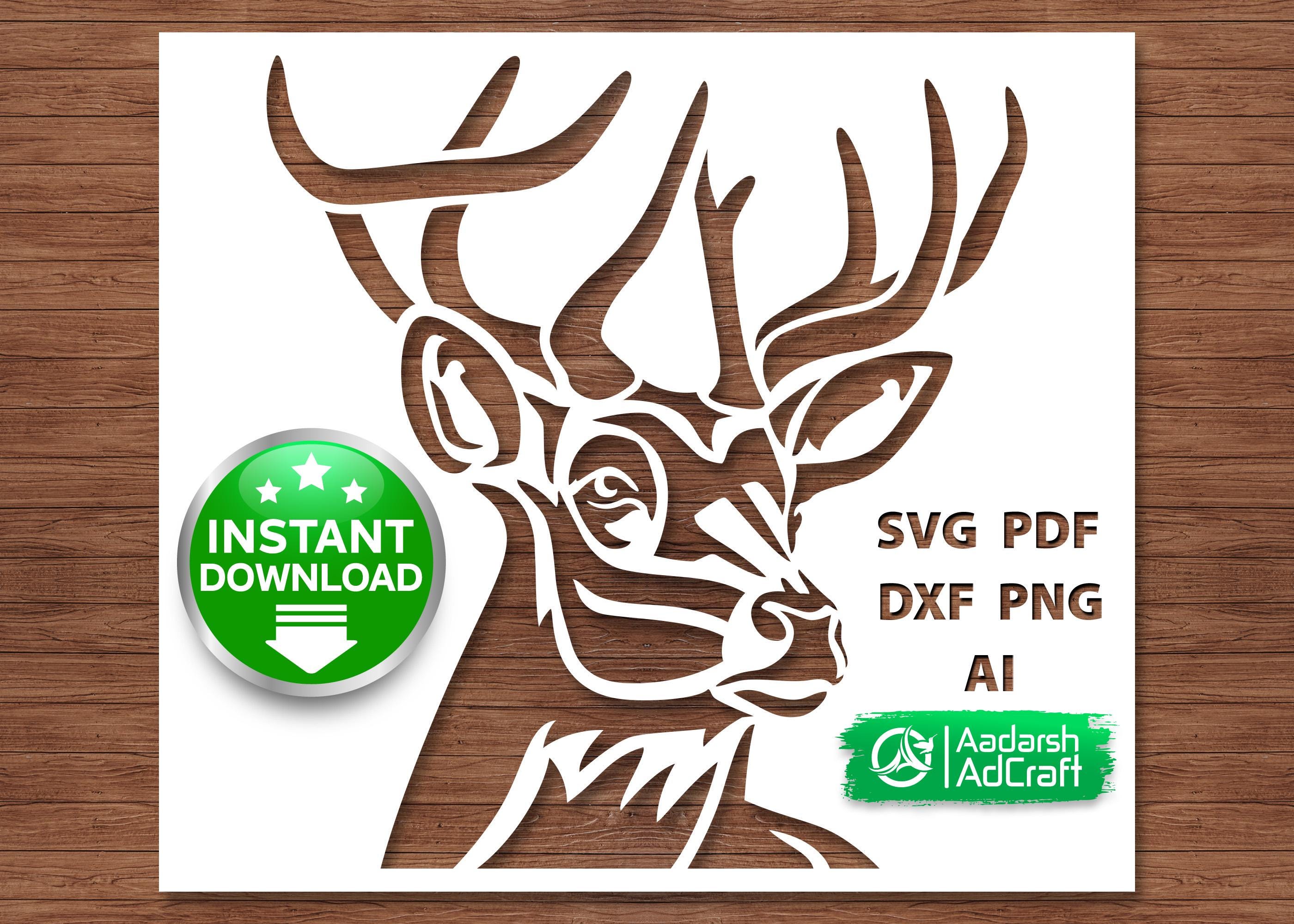 Buck Deer Head Front Side View Stencil SVG, Wildlife Animal Cut File ...