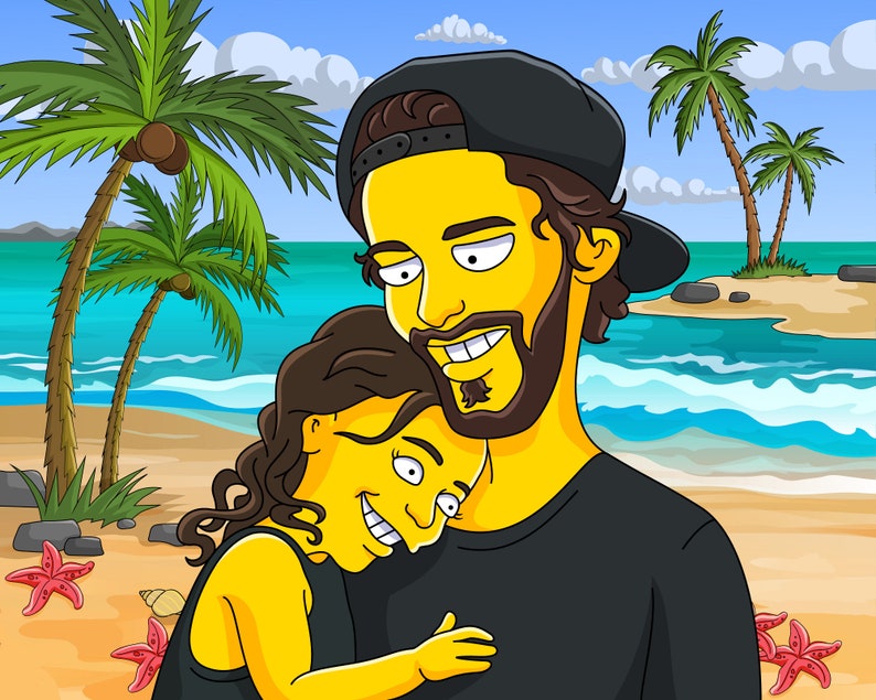 Custom Simpson Yellow Character Couple With Father Portrait on ...