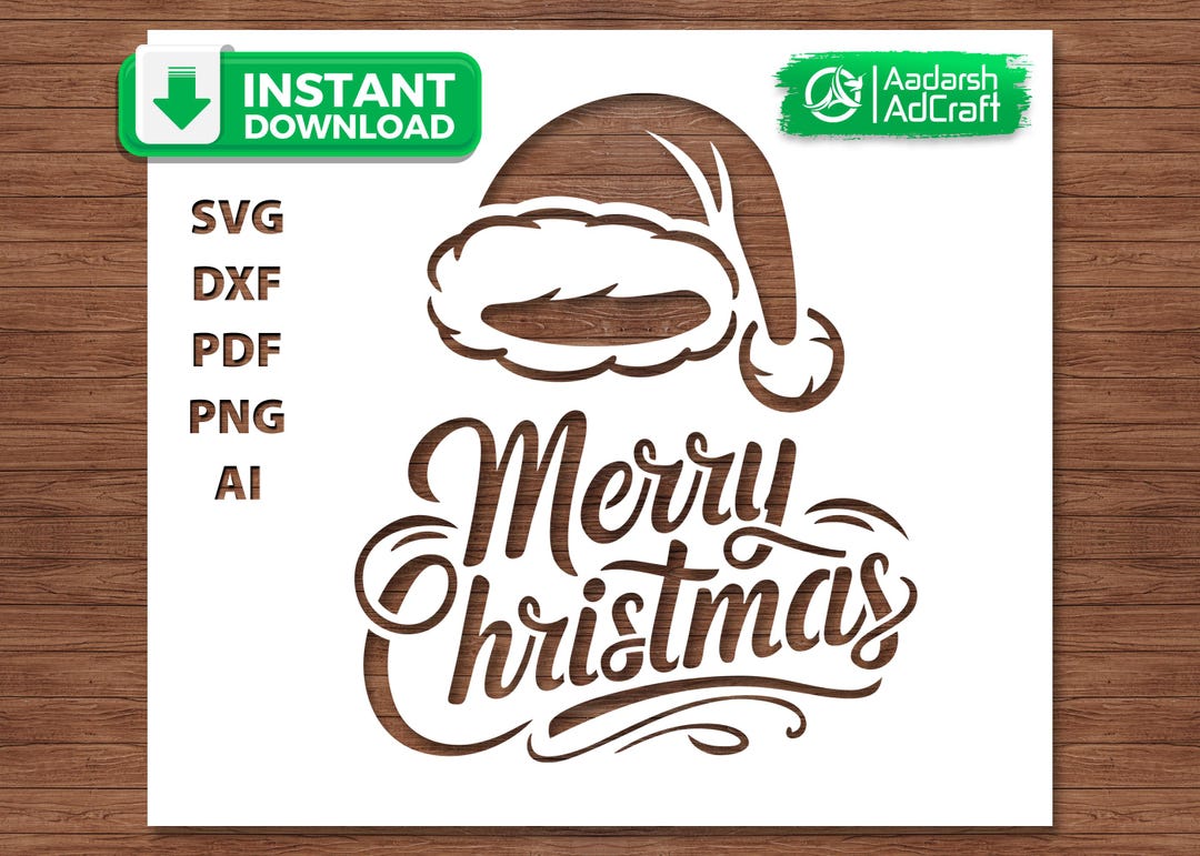Merry Christmas Stencil SVG DXF AI Png Pdf | Santa Hat Lettering Cut ...