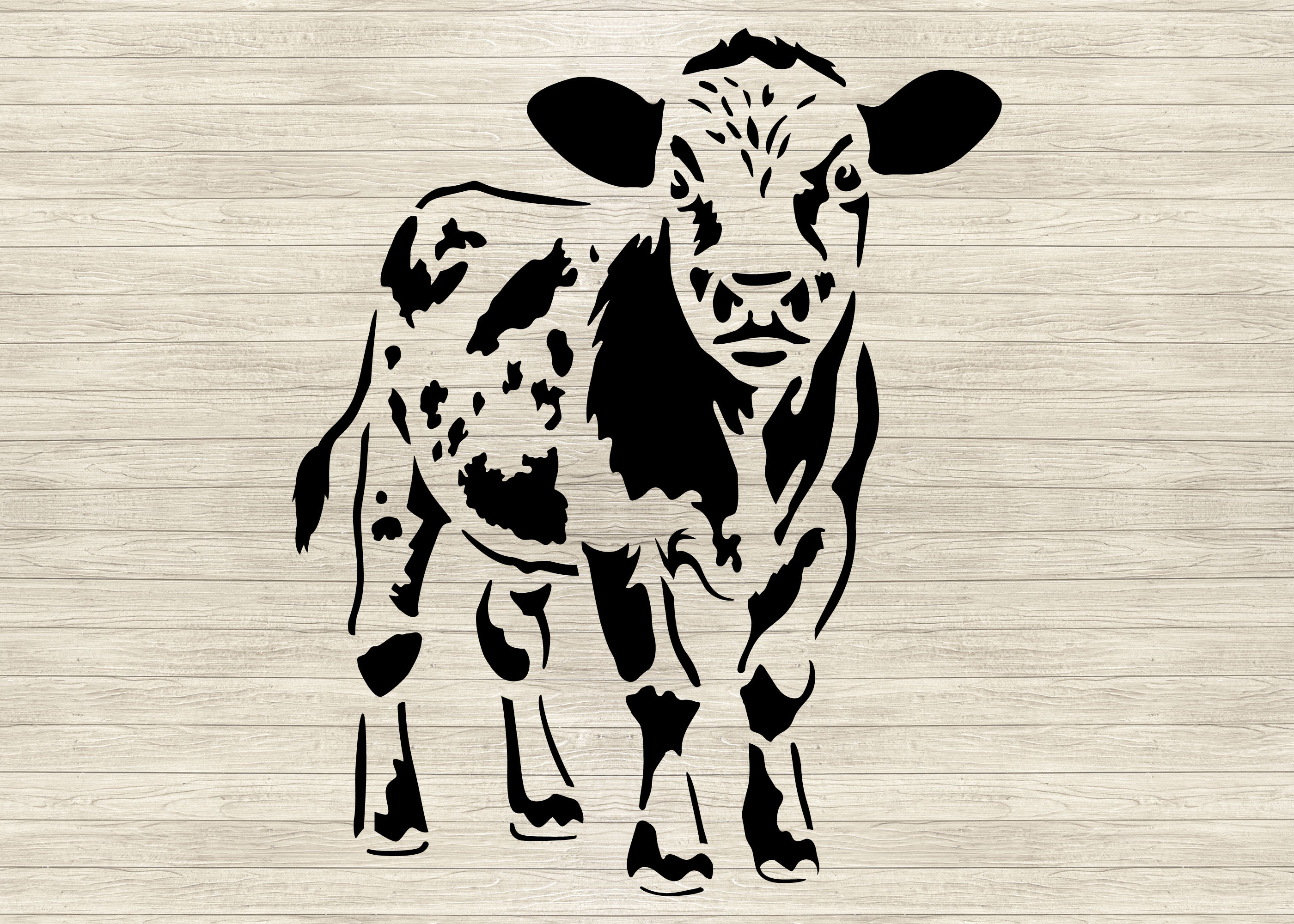 Cow Calf Full Body Stencil Art, Vector Drawing, SVG, Dxf, Cattle ...