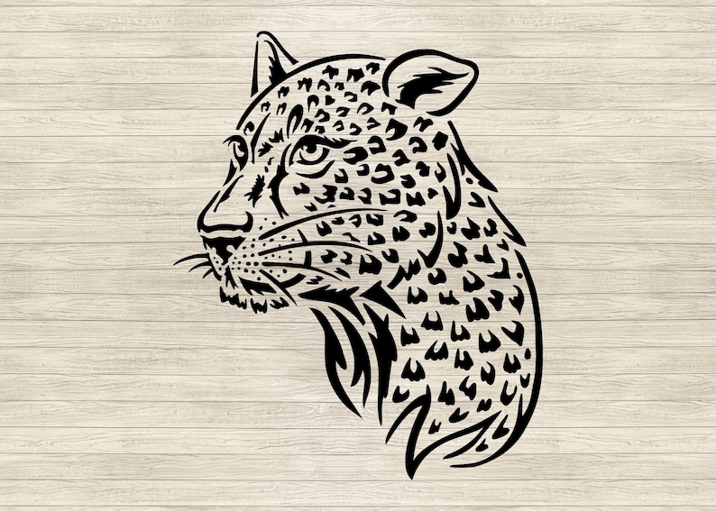 Leopard Head Side Profile Stencil SVG, Wild Animal Template for DIY ...