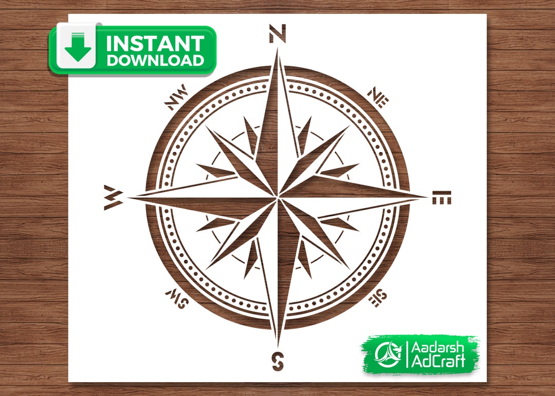 Magnetic Compass Stencil Art, Navigation Tool, Ship Compass, Wall Decor ...