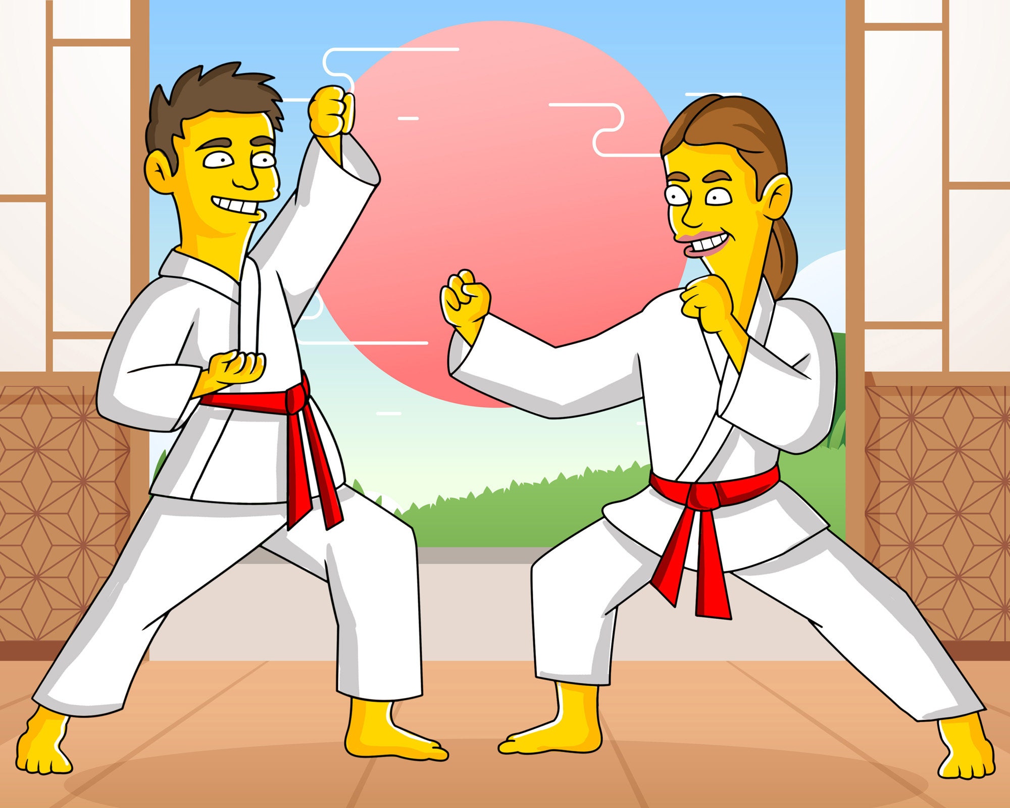 Custom Simpson Yellow Character Couple With Father Portrait on ...