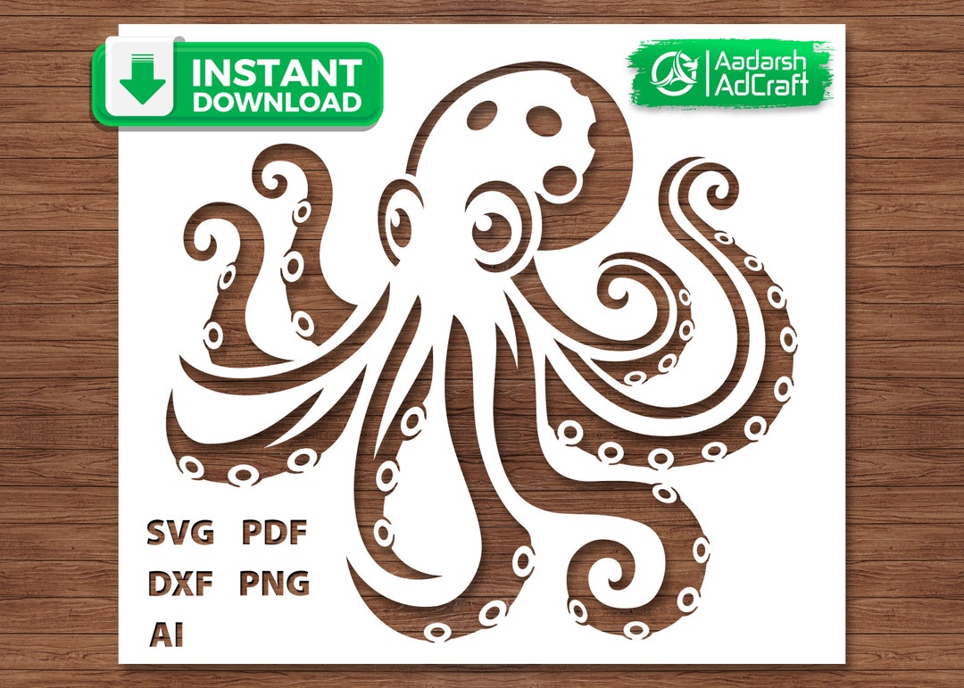 Big Octopus Stencil Art, Shark Stencil, Aquatic Art, SVG, Dxf, Wall ...
