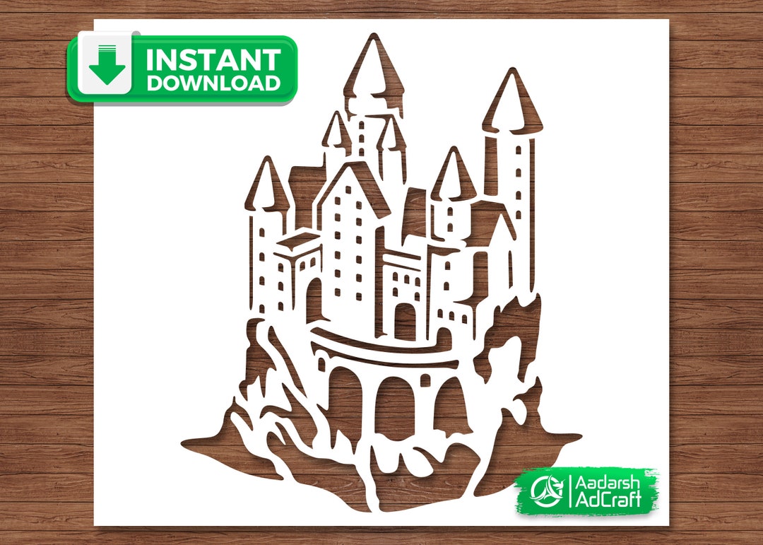 Ancient Castle Stencil Art, Spooky Home Decor, Witchy Artwork, Wall ...