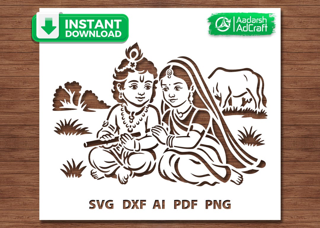 Radha Krishna Couple Stencil | Hindu God SVG Template, Divine Love ...