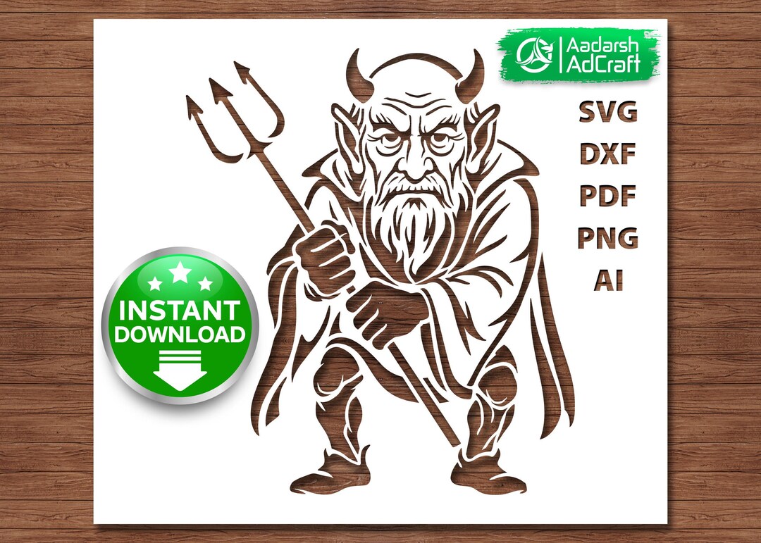 Evil Devil Wizard Stencil SVG | Dark Sorcerer With Trident Vector ...